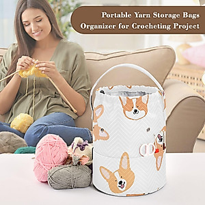 Qilmy Dog Face Crochet Bag Organizer, Knitting Bag Yarn Storage Organizer, Portable Travel Crochet Organizer with Accessories Case, Yarn Storage Organizer