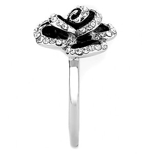 Eternal Sparkles Women's Rose Flower Fashion Cocktail Statement Ring in Hypoallergenic Stainless Steel (CZ Black Rose, 9)