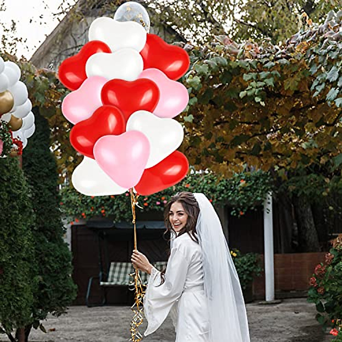 60 Pieces Love Heart Balloons Red Pink White Latex Heart Balloons for Valentines Day Wedding Anniversary Engagement Birthday Garden Company Celebration Graduation Prom Party Romantic Decoration