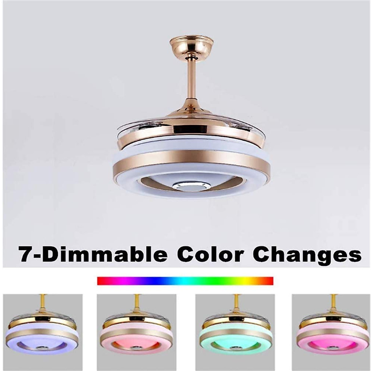 Angry Pryo 42Inch Bluetooth Ceiling Fan with Light and Speaker Music, 7 Color Dimmable LED Retractable Blades with Remote Ceiling Lighting Chandelier for Livingroom Restaurant Hall