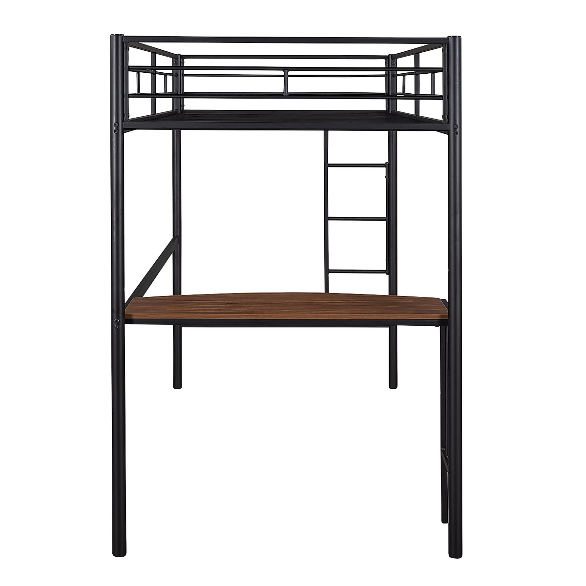 BOVZA Metal Loft Bed Twin Size with Desk, Ladder and Guardrails, for Kids Teens Adults, Black