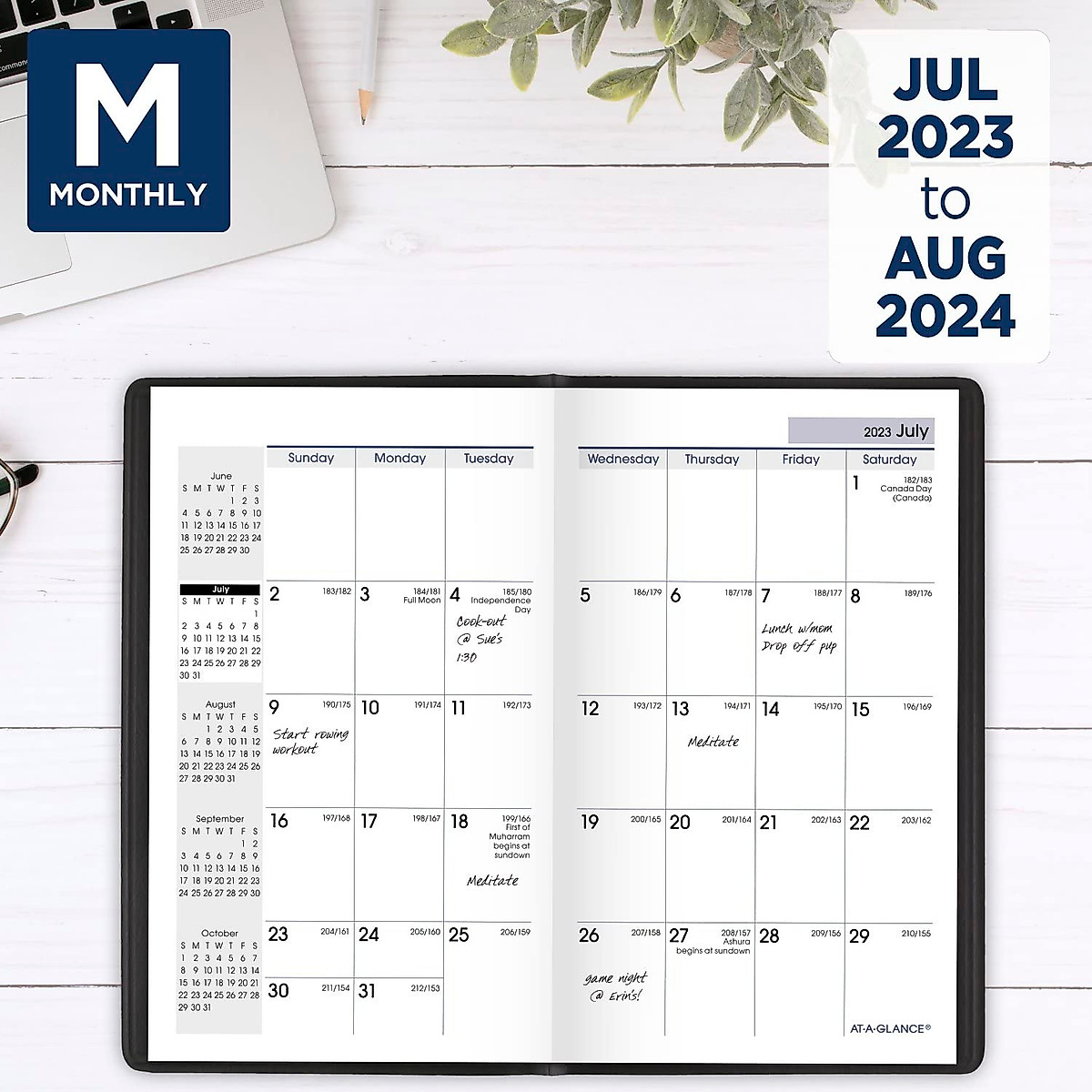 AT-A-GLANCE 2023-2024 Academic Pocket Calendar, Monthly Planner, 3-1/2" x 6", Flexible Cover, DayMinder, Black (AY5300)