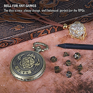DND 6mm Micro Polyhedral Dice Set with Pocket Watch Shell Case Perfect for Dungeons and Dragons, Tabletop RPG and Cards Board Games (Bronze)