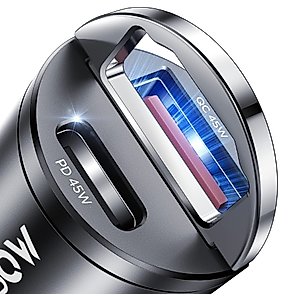 USB C Car Charger, PD 45W & QC 45W Fast Charging Cigarette Lighter USB Charger Adapter [Super Small, Flush Fit, Metal] Compatible with iPhone 14 13 12 Samsung Galaxy S22 21 20 Pixel