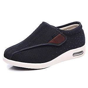 W&LESVAGO Women Extra Wide Width Diabetic Edema Shoes, Lightweight Breathable Adjustable Closure Walking Sneakers Easy On/Off(8#, Black)