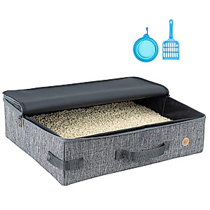 Large Portable Cat Travel Litter Box with Zipperd Top for Medium, Large or Multiple Cats. Odor Control, Leak-Proof, Lightweight for Easy Carry, Easy Storage, Easy to Clean