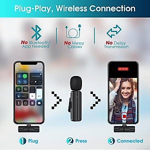 PGDLOF Wireless Lavalier Lapel Microphone for iPhone iPad - Professional Video Recording Lav Mic, 2 Clip-on Microphones for YouTube Interview Vlog Livestream & Podcast