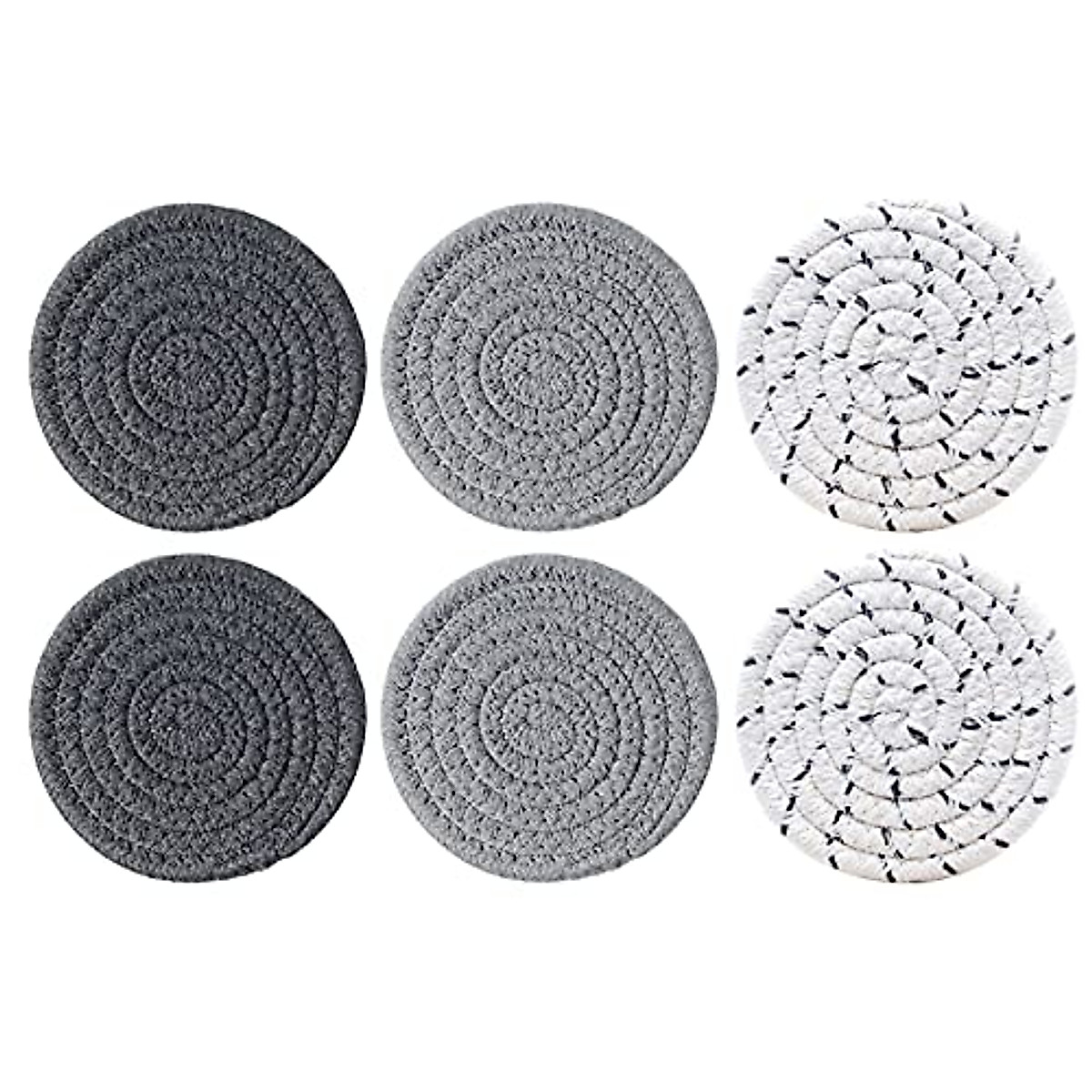 Absorbent Drink Coasters, Handmade Braided Drink Coasters, Super Absorbent Heat-Resistant Coasters for Drinks Great Housewarming Gift, Coasters for Coffee Table (Dark Grey, Light Grey, Beige/Grey, 6)
