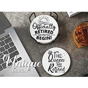 Best Retirement Gifts for Women, 4 Pcs Retirement Coasters for Drinks Absorbent with Holder and Corked Back, Unique Present for Retired Women, Retirement Gifts for Grandma, Boss Lady, Nurse, Teacher