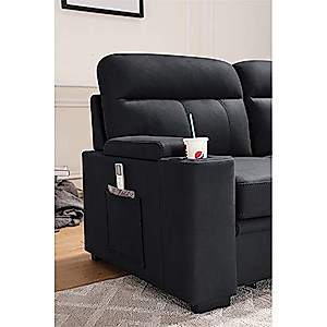Lilola Home Kaden Black Fabric Sleeper Sectional Sofa Chaise with Storage Arms and Cupholder