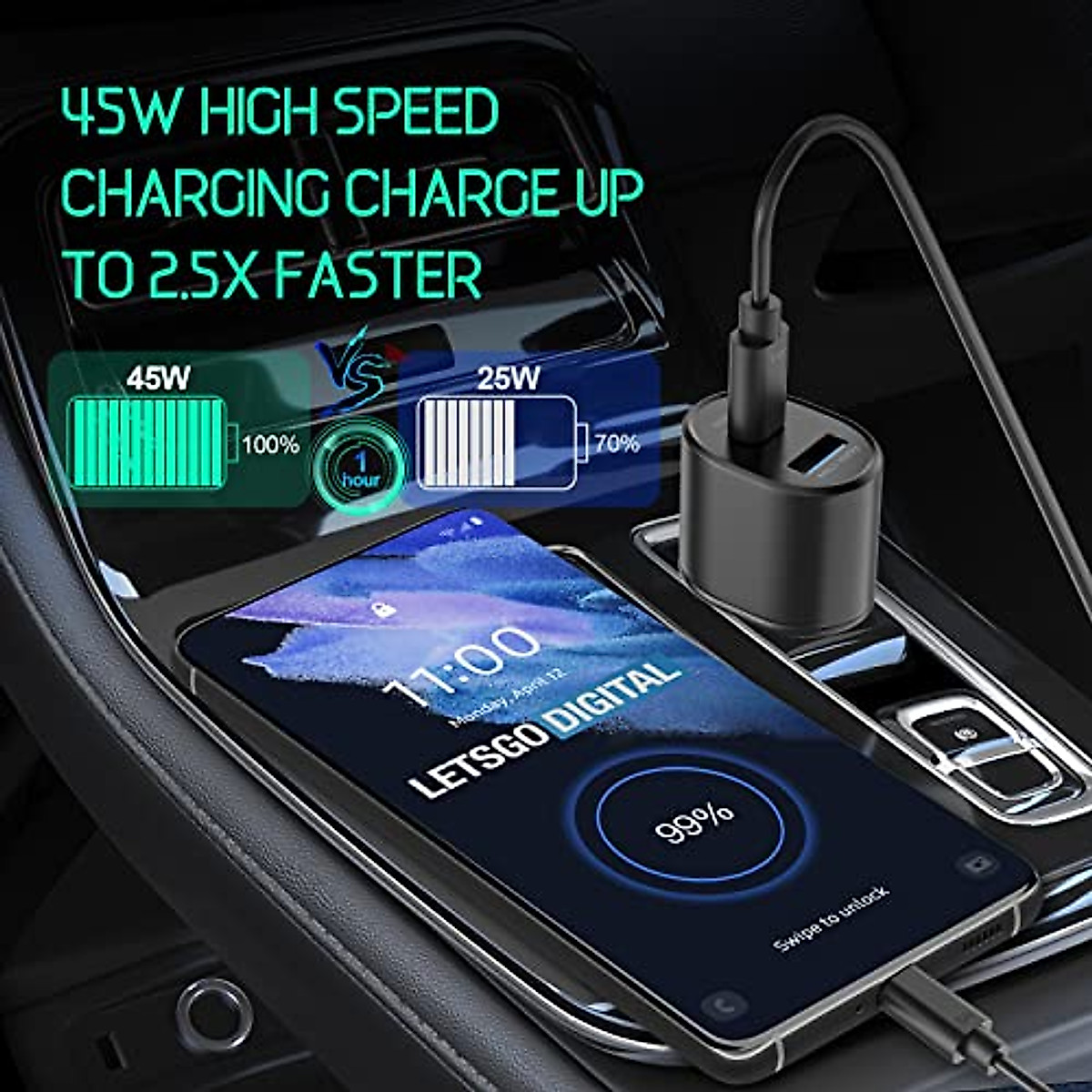 Samsung 60w Car Charger Super Fast Charging 2.0 Dual-Port (45W+15W) with USB C to C Cable fo Samsung Galaxy S23,S22,S21/S21 Ultra/ S21 Plus 5G,Note 10/10+ 5G Z Fold 3 5G, S20/Note 20, Tab S7/S7+