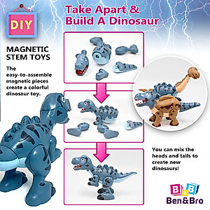 Ben and Bro Magnasaurus Dinosaur Toys - Magnetic Take Apart Dinosaur Toys, Educational STEM Toys for Boys & Girls - Building Toys for 3 Year Old Boys, Kids Toys, Dinosaur Toys for Kids 3-5 +