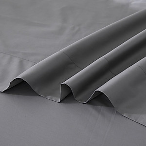 ECLEC Cotton Sateen Sheet Set, 400 Thread Count, 4-Pieces, Cal King Size, Deep Pocket, Dark Grey