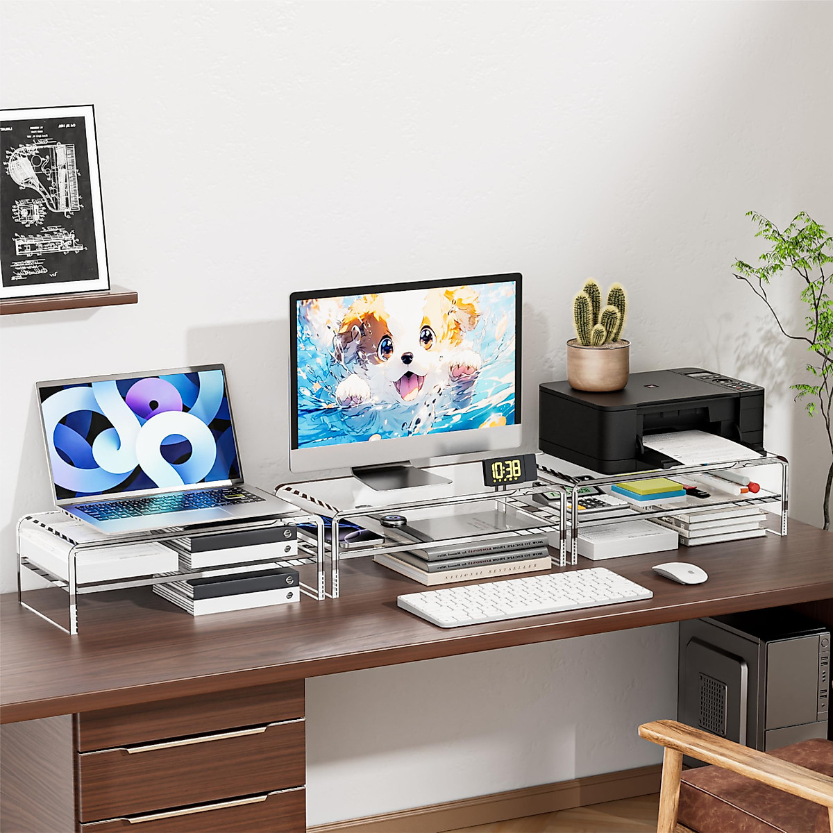 Egchi Clear Acrylic Monitor Stand Riser 2 Tier, 5.5 Inches High Clear Monitor Stand/Computer Desk Organizer Shelf for Multi Media Computer PC Storage Laptop