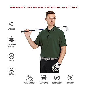 M MAELREG Mens Pique Polo Shirts Short Sleeve Performance Moisture Wicking Quick Dry Casual Golf Shirts for Men Olive Green