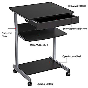 Yaheetech Mobile Computer Desk Cart, Small Rolling Laptop Desk PC Table Workstation with Drawer and Printer Shelf, Writing Desk Table for Small Space/Home Office