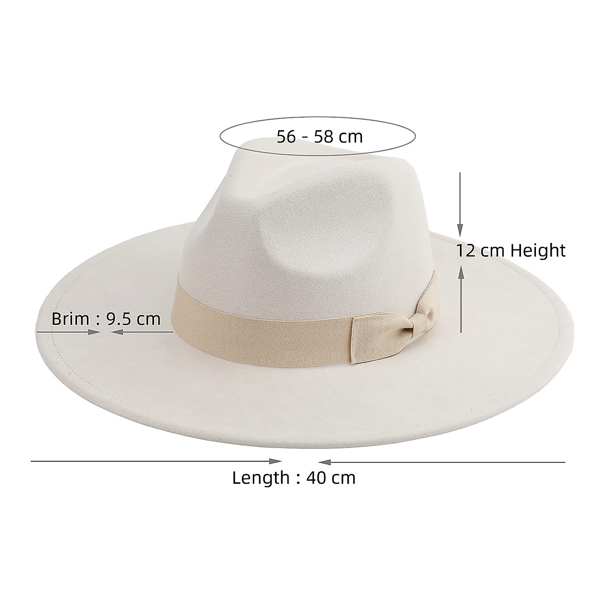 Pro Celia Big Wide Brim Fedora Hat for Women Large Felt Panama Rancher Hat (Ivory)