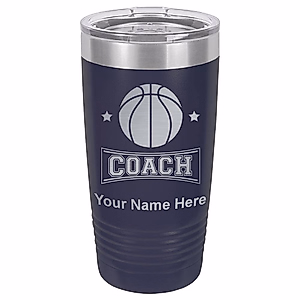 LaserGram 20oz Vacuum Insulated Tumbler Mug, Basketball Coach, Personalized Engraving Included (Navy Blue)