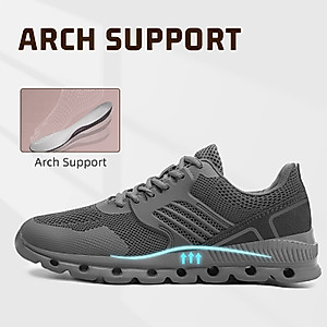 Steel Toe Sneakers for Men Women Lightweight Air Cushion Safety Shoes Breathable Steel Toe Shoes Comfortable Work Shoes Grey
