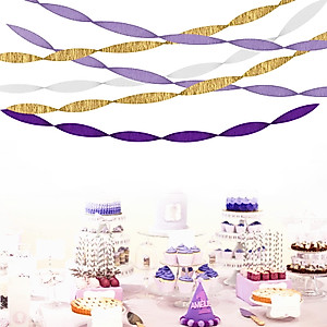 Purple-Gold Party Decorations Crepe-Paper Streamers - 8 Rolls White Purple Lavender Graduation Steamer Woman Birthday Wedding Bridal Shower Paper Garland Mothers Valentines Day Decor Panduola