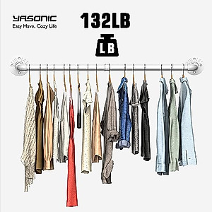 HYSEYY Industrial Pipe Wall Mounted Garment Rack,Space-Saving,Heavy Duty Detachable Garment Bar, Multi-Purpose Hanging Rod for Closet 2 Base