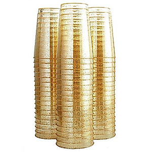 Munfix 100 Glitter 12 Oz Clear Plastic Cups Tumblers Gold Glitter Disposable Wedding Elegant Party Cups Recyclable and BPA-Free