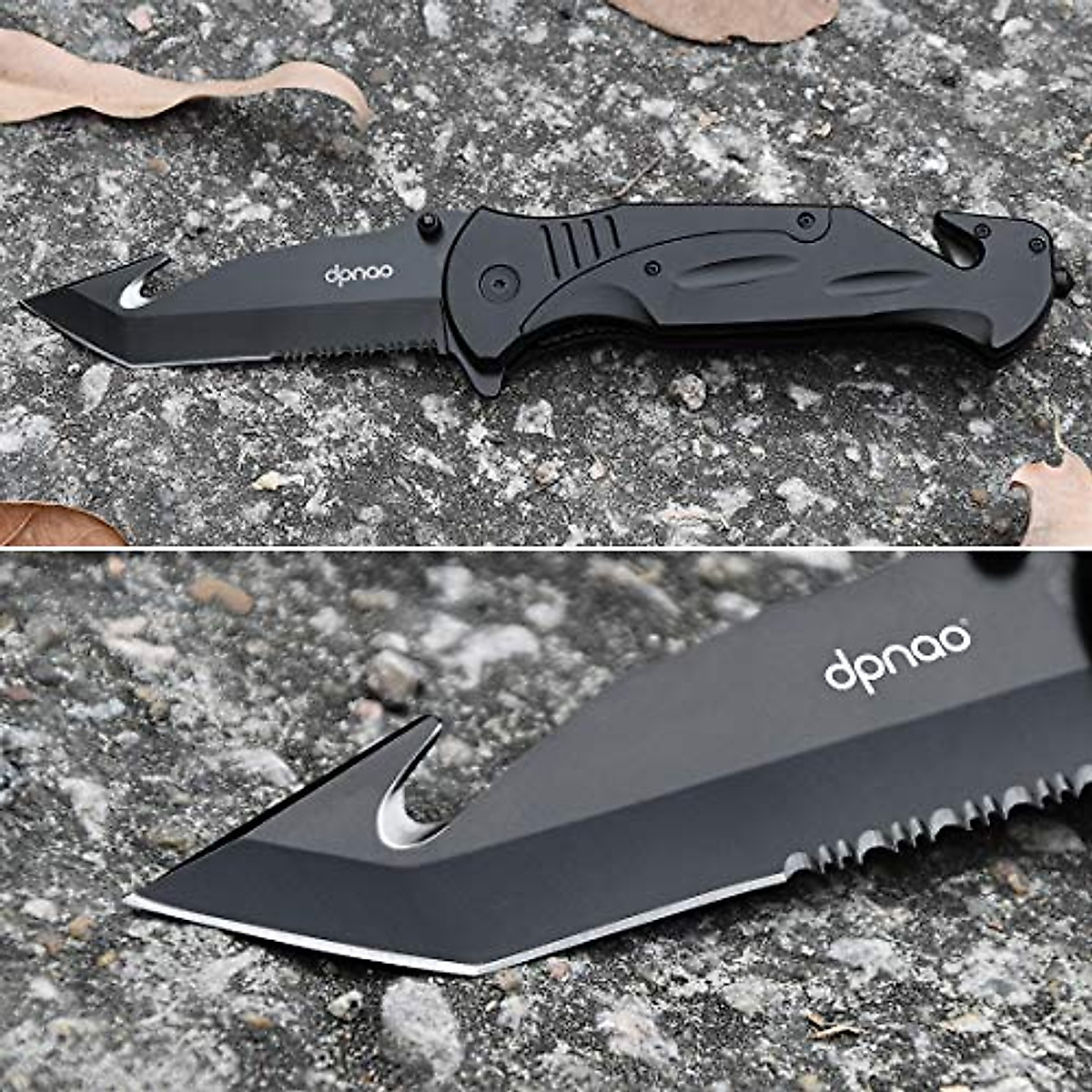 dpnao DP-09 Pocket Folding knife Hunting Serrated Edge Portable Pocket Black Blade Stainless Steel Knifes Glass Breaker Emergency Survival outdoor camping