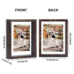 Trwcrt 4x6 Picture Frame Set of 2, Double Side Tempered Glass Floating Picture Frames, Display up to 6 x 8 photos for Desktop or Wall Hanging, Brown