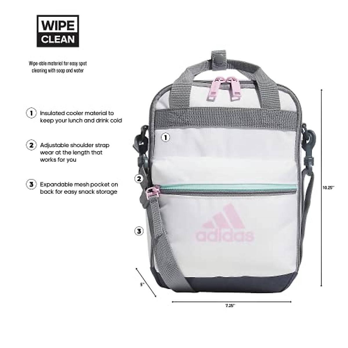 adidas Squad Insulated Lunch Bag, White/Orchid Fusion Purple, One Size