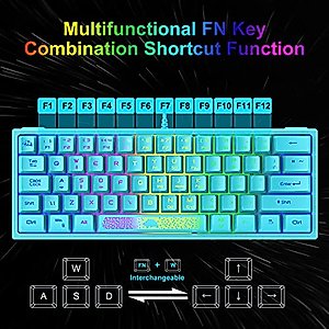 60% Gaming Keyboard and Mouse Combo Samll Mini RGB Backlight Mechanical Feeling and Honeycomb Optical Mouse, Mouse pad for Gamers and Typists