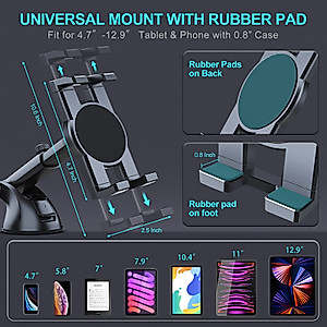 Dashboard & Windshield Car Tablet Mount Holder, 360° Rotatable Suction Cup Window Dash Phone Stand for iPad Pro 12.9/11/10.5/Air/Mini 6/5/4, Samsung Galaxy Tab, iPhone 16/15, 4.7"-12.9" Tab Phone