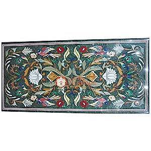 Green Marble Top Dining Hallway Table Top Pietra dura Inlay Design Hallway Decor