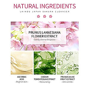 MIESCHER Sakura Face Wash,Cherry blossom Cleanser Facial Skin Cleansing Foaming Repairing Acne Deep Cleansing Moisturizer for Dry Skin & Oily Skin Hydrating Lotion Foam Cleanser Balance Oil Water Daily Cleaning Skincare Products