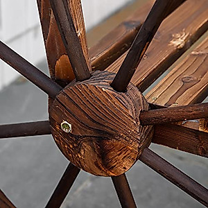 Outsunny Wooden Wagon Wheel Bench, 3-Person Rustic Slatted Seat, Outdoor Patio Furniture, Brown