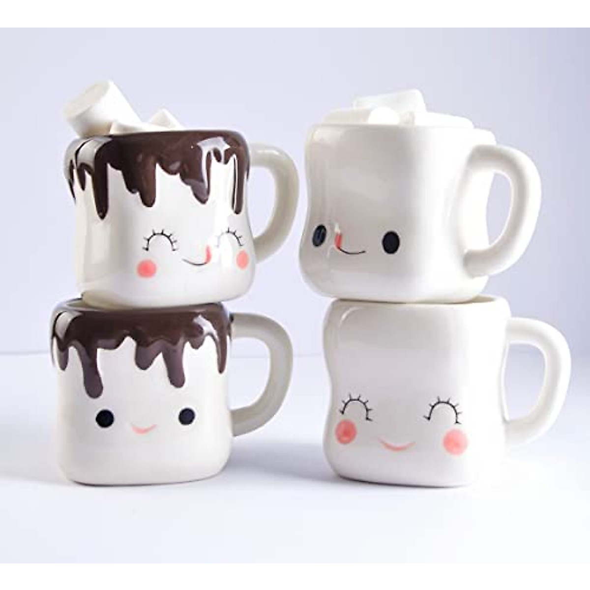 Ursa Cute Marshmallow Hot Chocolate Mugs, Ceramic Set, Cups for Coffee, Hot Chocolate, Hot Cocoa - Funny Coffee