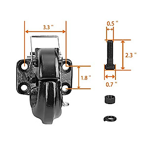 ANGCOSY 10-Ton Pintle Hook Trailer Hitches Receiver Hook for 2-1/2 Inch Lunette Ring with Mounting Kit, 20000 lbs