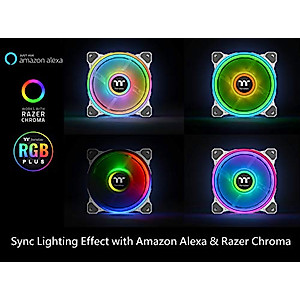 Thermaltake Riing Quad 120mm 16.8 Million RGB Color (Alexa, Razer Chroma) Software Enabled 4 Light Rings 54 Addressable LED 9 Blades Hydraulic Bearing White Case/Radiator Fan, 3 Pack, CL-F100-PL12SW-B
