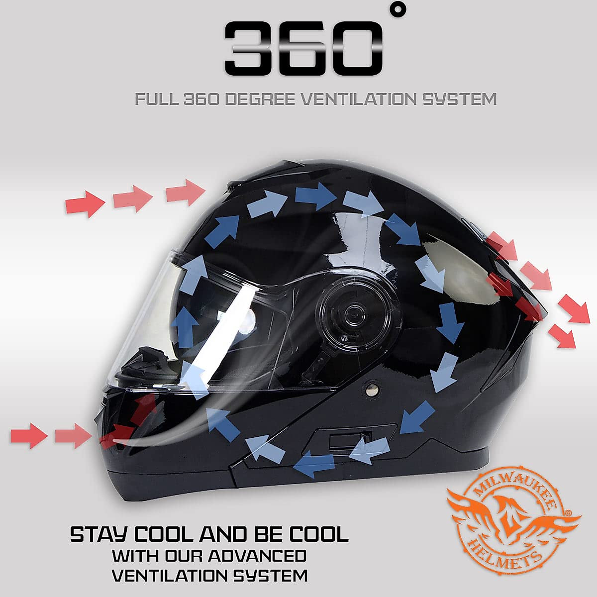 Milwaukee Helmets MPH9815DOT Breeze Gloss Black Advanced Motorcycle Modular Helmet Biker w/Drop Down Visor - Small