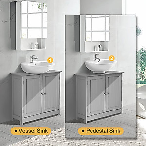 VINGLI Under Sink Bathroom Cabinet Pedestal Sink Free Standing Storage Cabinet Organizer with with 2 Doors Adjustable Shelf Modern Grey Small Bath Sink Cabinet Space Saver 23.6" x 11.8"x 23.6"