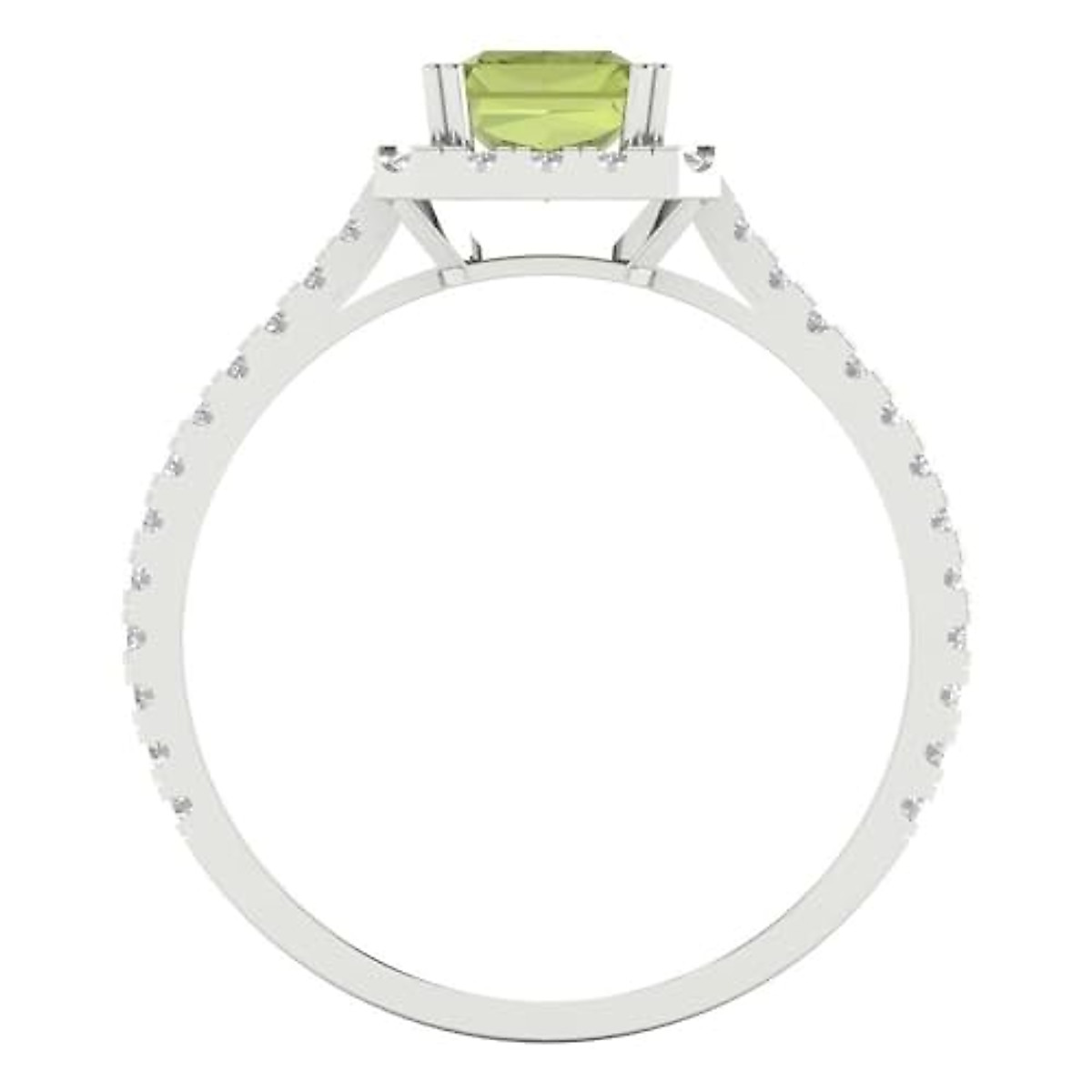 Clara Pucci 1.98 ct Emerald Cut Solitaire Halo Genuine Natural Peridot Engagement Promise Anniversary Bridal Ring 18K White Gold 4.5