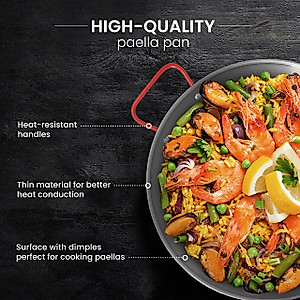 Machika Skillet Pan | Carbon Steel Paella Pan | Carbon Steel Pans for Cooking | Thin Carbon Steel Pan for Paella | Perfect for Outdoors, Camping, Parties, and More | 6 Servings | 13 In |