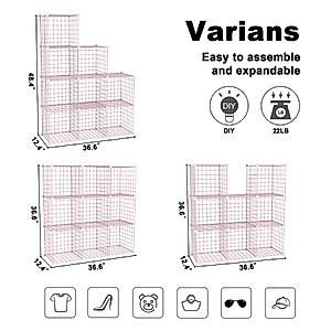 C&AHOME Wire Cube Storage, 9 - Cube Organizer Metal C Grids, Modular Shelves Units, Closet Organizer, Ideal for Home, Office, Living Room, 36.6”L x 12.4”W x 48.4”H, Pink UWCS3009P