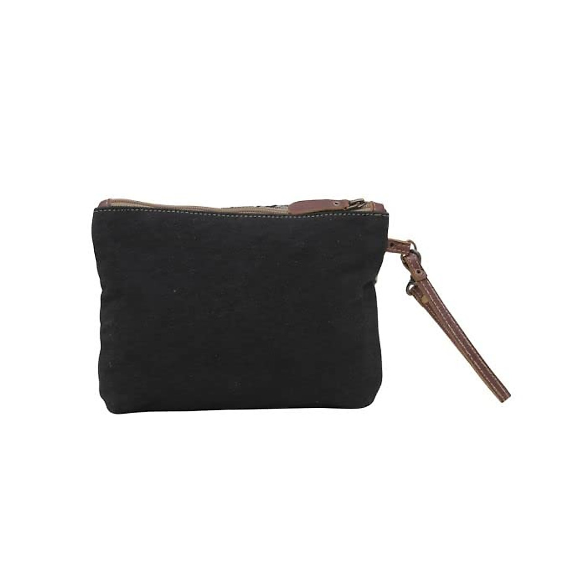 Myra Bag Western Upcycled Pouch Bag for Women - Canvas Hair On Leather Wristlet Handbag Voorpret