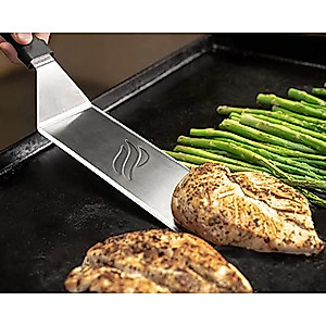 Blackstone 5195 Premium Signature Series Griddle Spatula Perfect Heavy-Duty Stainless Steel, Non-Slip Ergonomic Rubber Handle, Heat Resistant, Easy to Clean, with Built in Bottle Opener