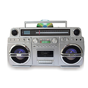 TechPlay Monster 1980S-Style Boom Box CD Player, Cassette Player/Recorder, AM/FM, USB, Bluetooth Speaker with Built-in Rechargeable Battery