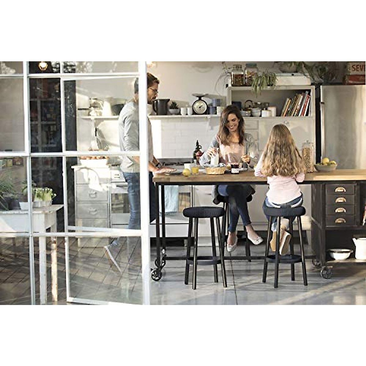 Keter Resin Backless 26” Counter Height Stools Set of 2 for Patio and Outdoor Bar Seating, Dark Grey