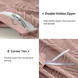 JELLYMONI Pink Duvet Cover Queen Size - Microfiber Tufted Duvet Cover Set, Boho Textured Duvet Cover Jacquard Rhombus Geometric Pattern Duvet Cover with Corner Ties & Zipper Closure