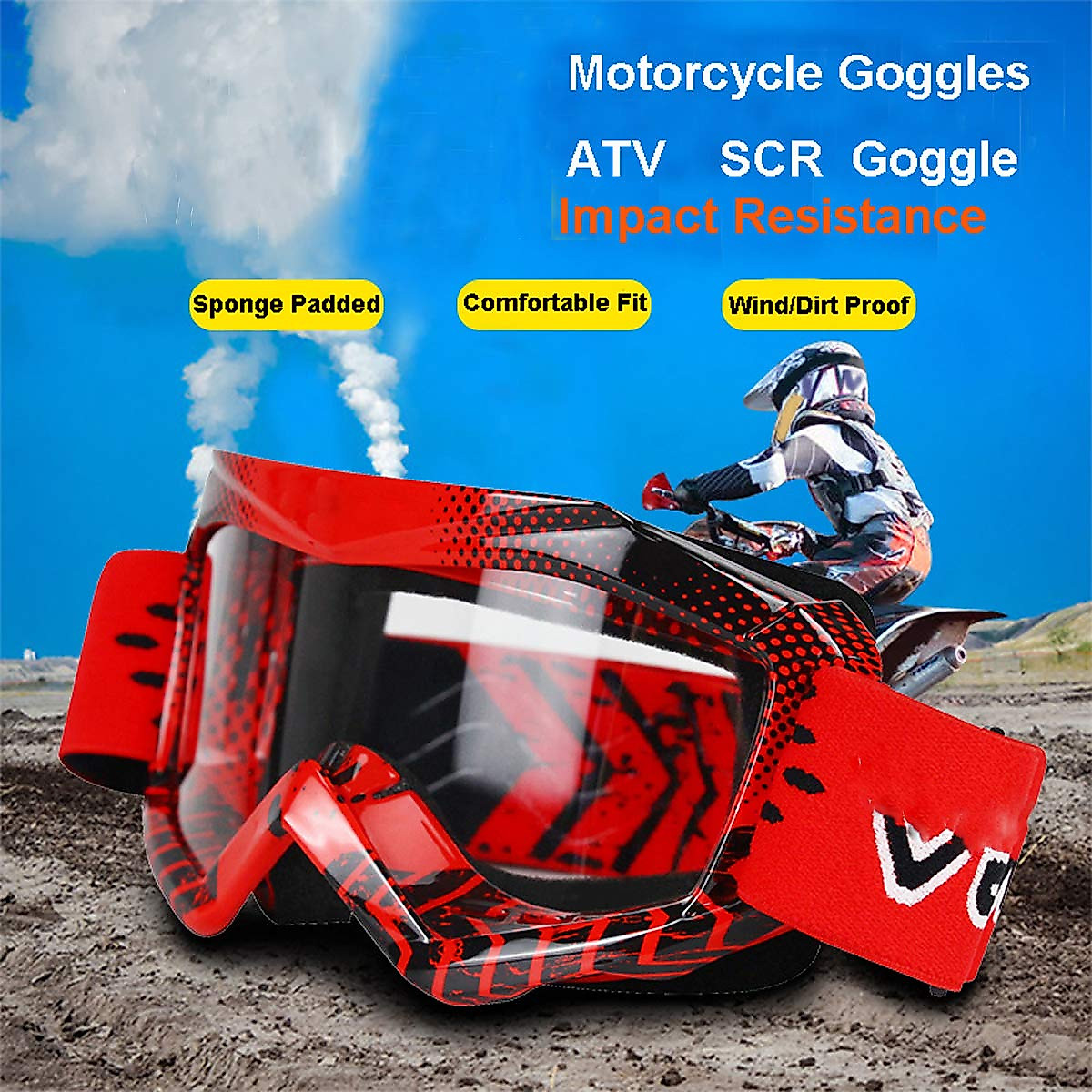 June Sports Motorbike Goggle Glasses Kids Teens Youth MotorCycle Goggles Cycling Clear Vision UV Protection Dust Wind Proof Motocross Dirtbike Racing Dirt Bike Goggle Children Green KG4