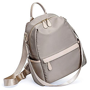 Mn&Sue Waterproof Nylon Casual Backpack Purse for Women School Shoulder Bag Rucksack Ladies Travel bags (Style B Beige)