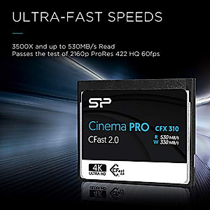 Silicon Power 128GB CFast2.0 CinemaPro CFX310 Memory Card, 3500X and up to 530MB/s Read, MLC, for Blackmagic URSA Mini, Canon XC10/1D X Mark II and More